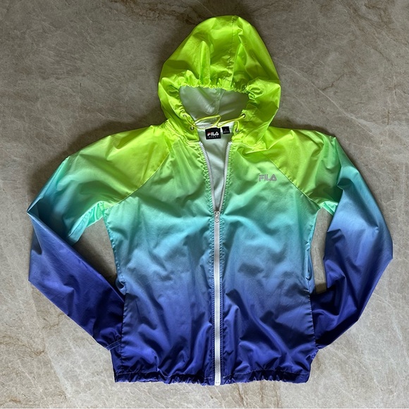 Fila | Jackets & Coats | Fila Green And Blue Jacket Gradient Design Wind Breaker | Poshmark